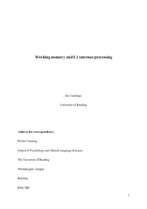 Working memory and L2 sentence processing - CentAUR